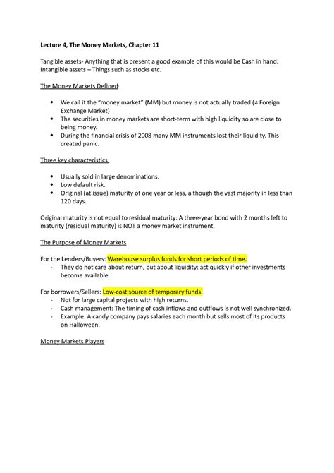 Fmai Lec 4 Lecture Notes For The Module Lecture 4 The Money
