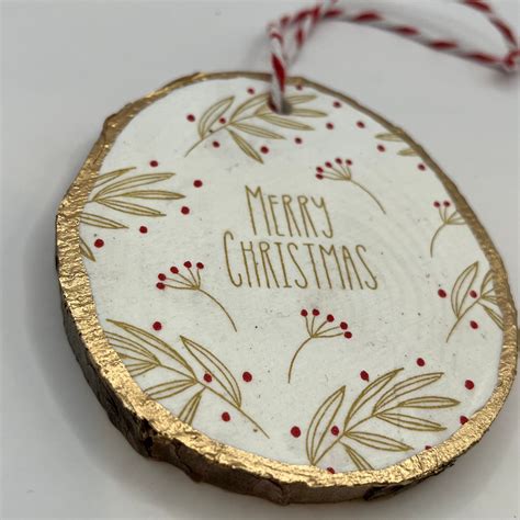 Merry Christmas Wood Slice Decoupage Ornament Etsy