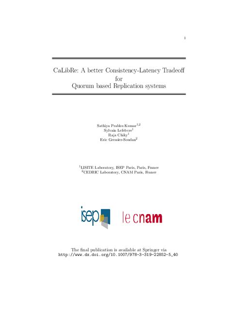 Pdf Calibre A Better Consistency Latency Tradeoff For Quorum Based Replication Systems