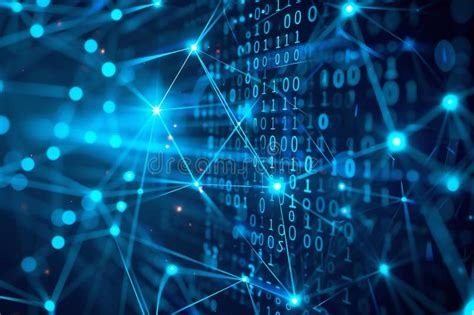 blue background with glowing digital binary code and network