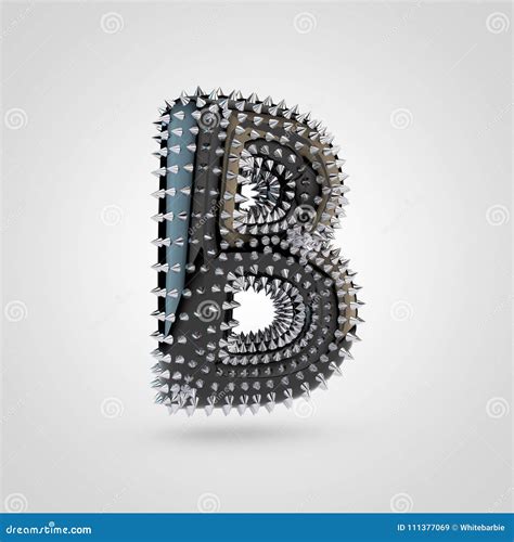 Bdsm Black Latex Letter B Uppercase With Chrome Spikes Isolated On