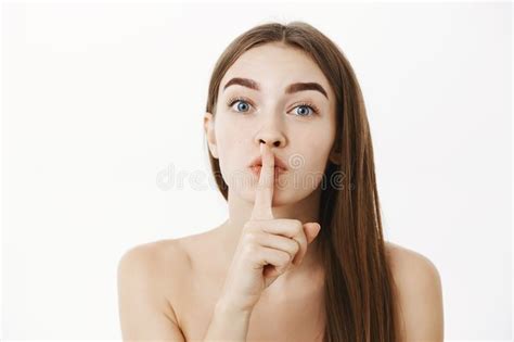 Close Up Shot Of Tender And Sensual Feminine Brunette Female Posing