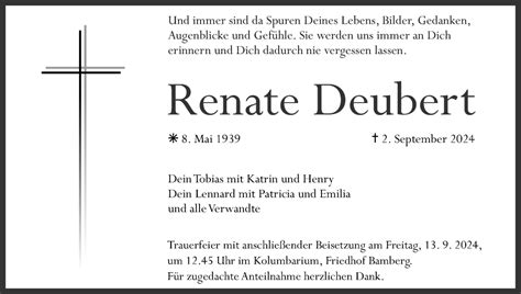 Renate Deubert Traueranzeige Frankende