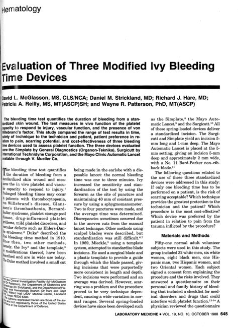 Pdf Evaluation Of Three Modified Ivy Bleeding Time Devices