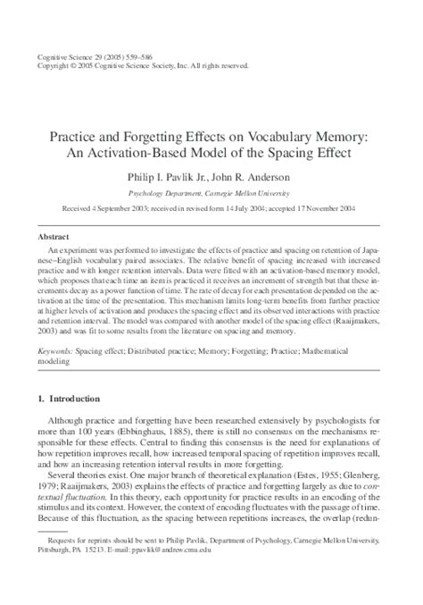 (PDF) Practice and Forgetting Effects on Vocabulary Memory: An Activation-Based Model of the ...