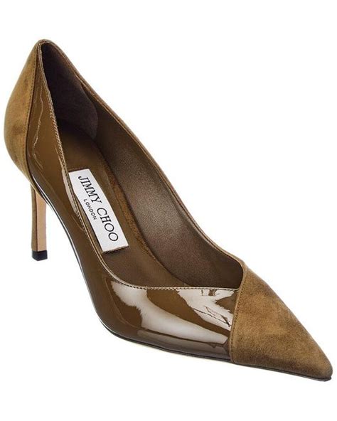 Jimmy Choo Cass 75 Patent And Suede Pump In Brown Lyst