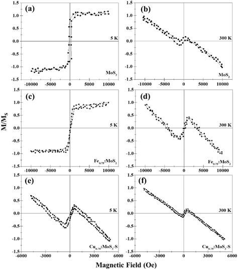 Magnetic Hysteresis Curves Of A B MoS2 DMF C D Fe0 75 MoS2 And E