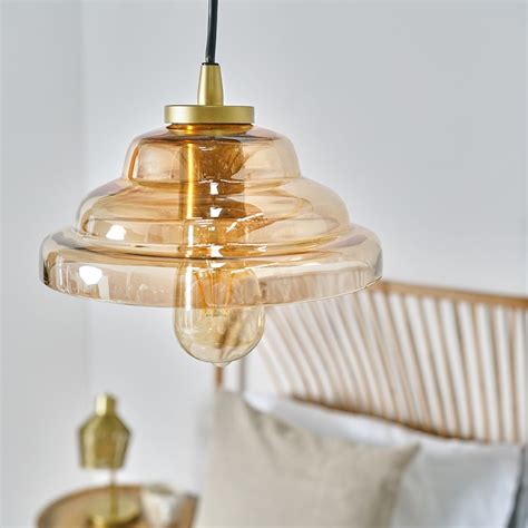 Aurelian Antique Brass Pendant Light And Rippled Amber Shade Minisun