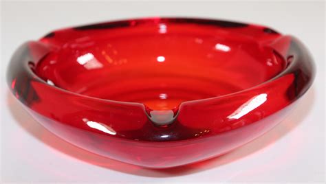 Vintage Mid Century Glass Ashtray Ruby Red Triangular For Sale At