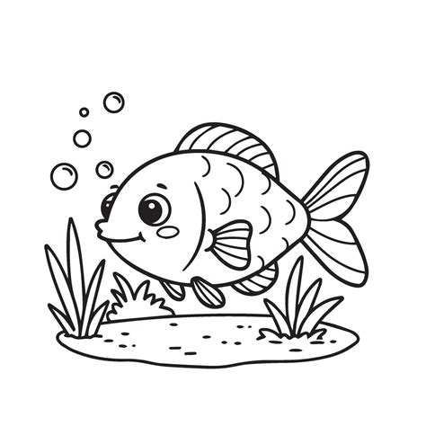 Happy Fish Drawing Set With Cute Cartoon Fish Art In Underwater Scene