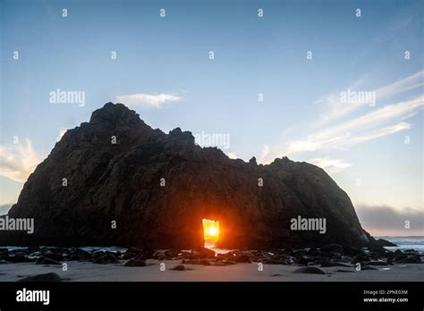 Wide Angle Shot Of The Keyhole Arch At Pfeiffer Beach California Whit