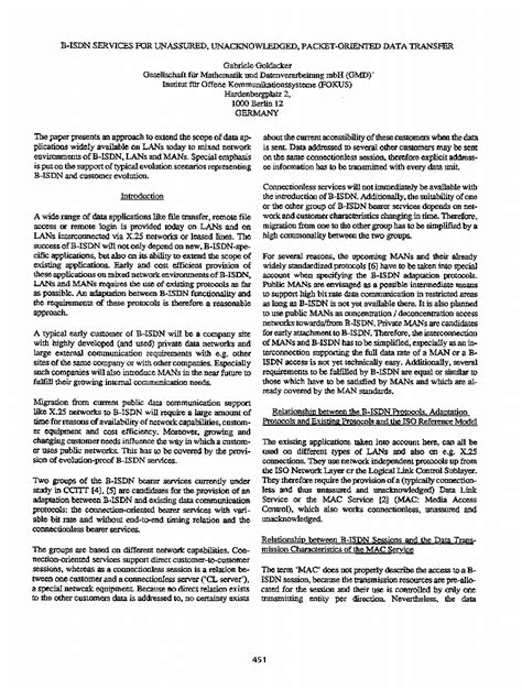 B Isdn Services For Unassured Unacknowledged Packet Oriented Data