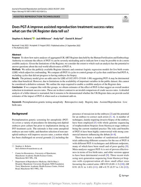 PDF Does PGT A Improve Assisted Reproduction Treatment Success Rates What Can The UK Register