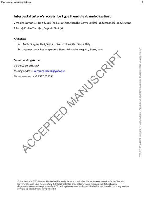 Pdf Intercostal Arterys Access For Type Ii Endoleak Embolization