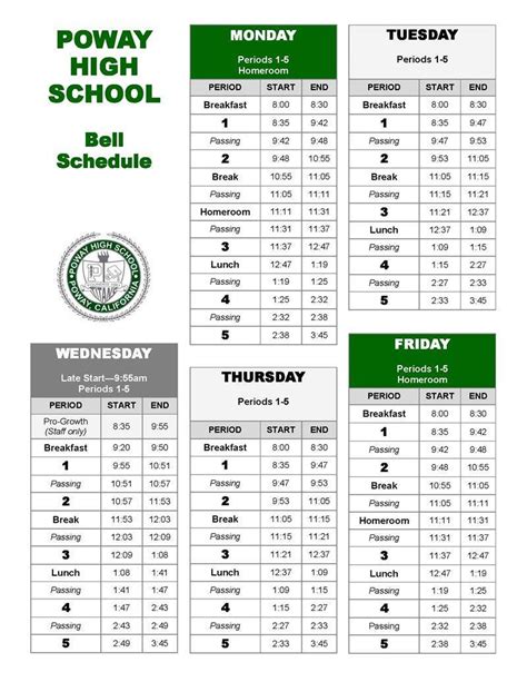 Bell Schedule Bell Schedule Poway High School