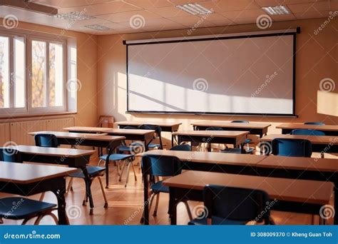 Empty Modern Classroom With Blank Whiteboard Bright Sunny Education