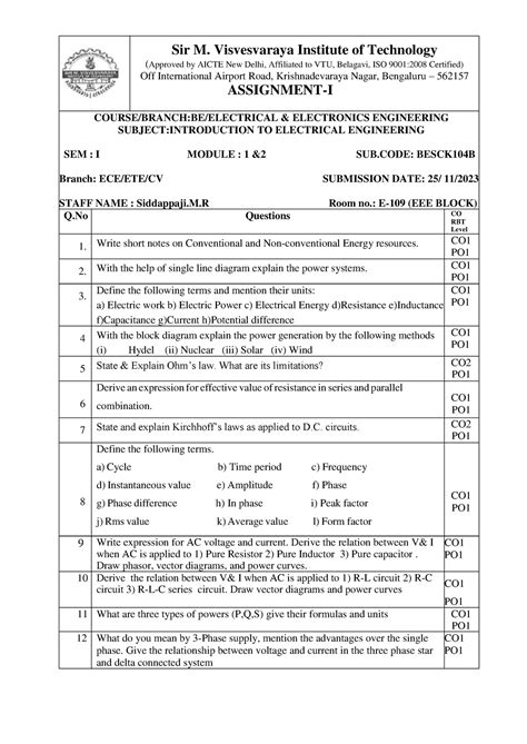 Assignment I IEE Besck 104B Sir M Visvesvaraya Institute Of