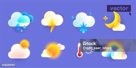 유리 모피즘 스타일의 날씨 아이콘의 프리미엄 세트 사실적인 3d 픽토그램 팩 다층 효과에 대한 스톡 벡터 아트 및 기타 이미지 다층 효과 태양 하늘 겨울 Istock