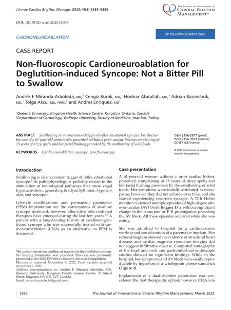 Pdf Non Fluoroscopic Cardioneuroablation For Deglutition Induced