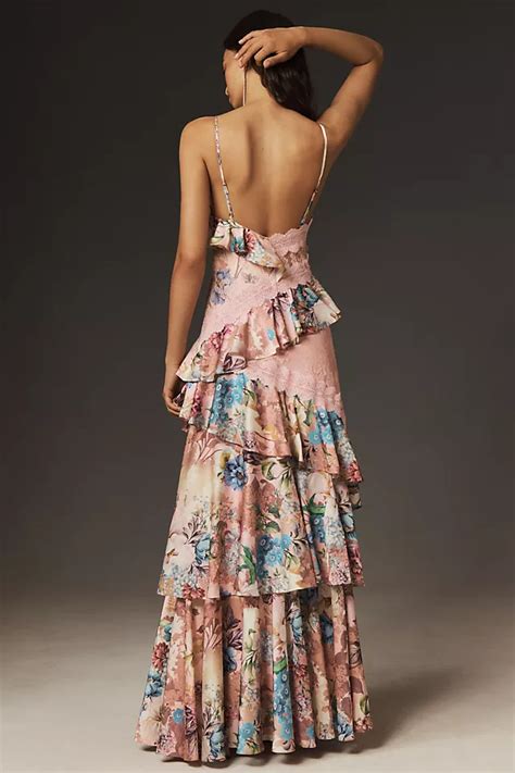 Bhldn Elora Sleeveless V Neck Ruffle Lace Midi Dress Anthropologie