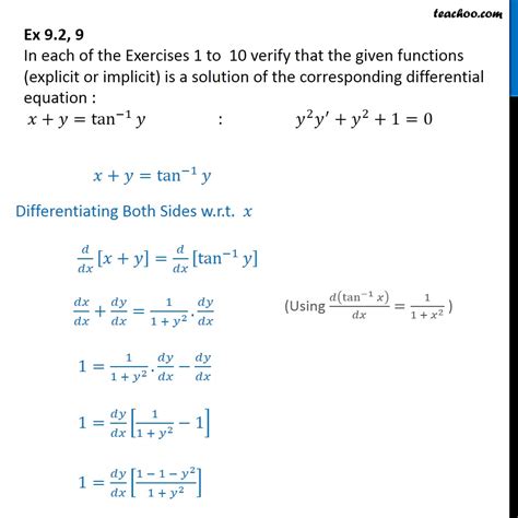 Ex 92 9 Verify X Y Tan 1 Y Y2y Y2 1 0 Ex 92