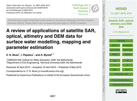 Pdf A Review Of Applications Of Satellite Sar Optical Altimetry And Dem Data For Surface
