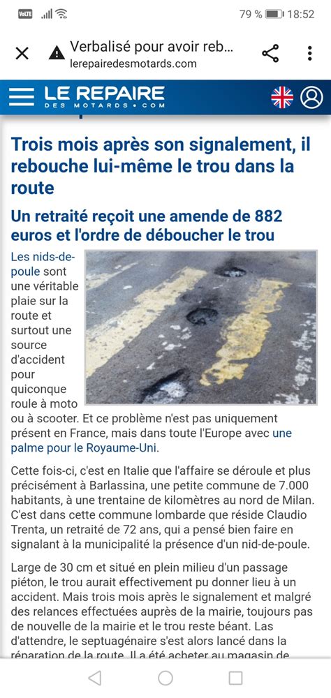 Italie verbalisé pour avoir bouché un nid de poule