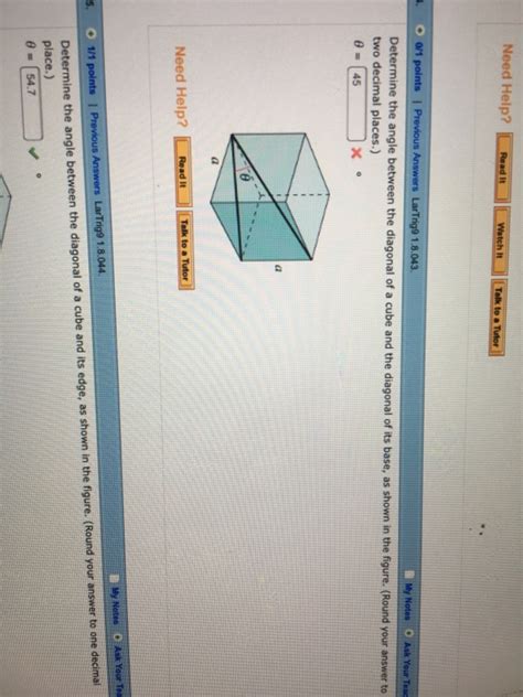solved determine the angle between the diagonal of a cube