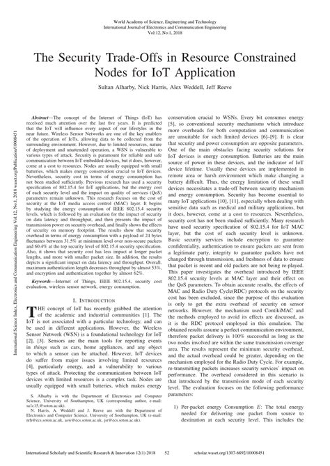 pdf the security trade offs in resource constrained nodes for iot