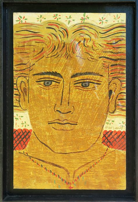 Man Portrait Circa 1988 Fassianos Acrylic And Gold Leaves On Paper