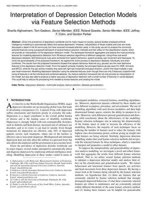 Pdf Interpretation Of Depression Detection Models Via Feature Selection Methods