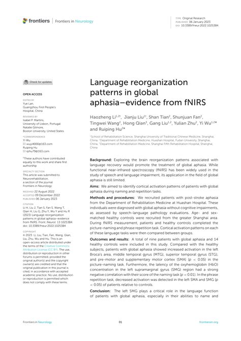 Pdf Language Reorganization Patterns In Global Aphasia Evidence From