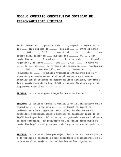 DOCX Modelo Contrato Constitutivo Sociedad De Responsabilidad Limitada DOKUMEN TIPS