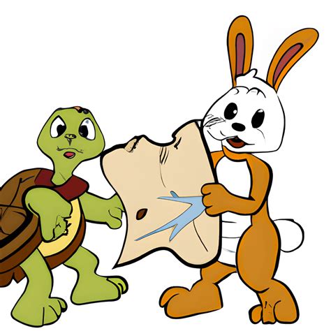 Rabbit And Turtle Hold A Map · Creative Fabrica