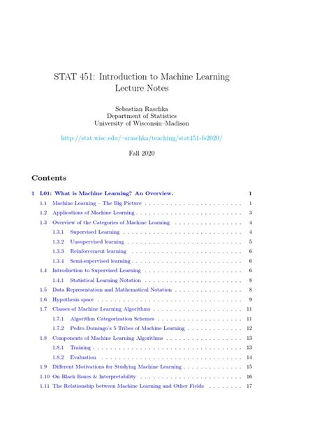 Stat 451 Introduction To Machine Learning Lecture Notes Pdf