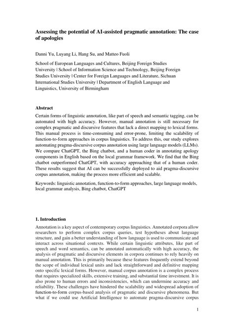 Pdf Assessing The Potential Of Ai Assisted Pragmatic Annotation The Case Of Apologies
