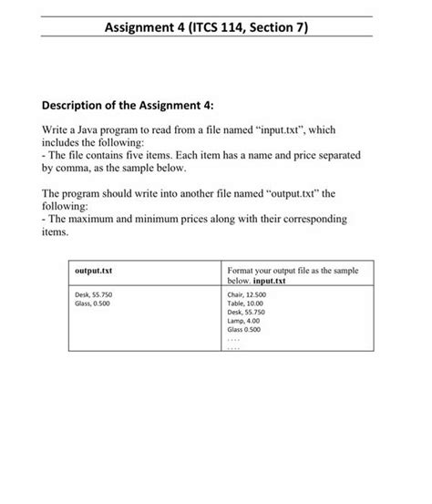Solved Description Of The Assignment 4 Write A Java Program Chegg