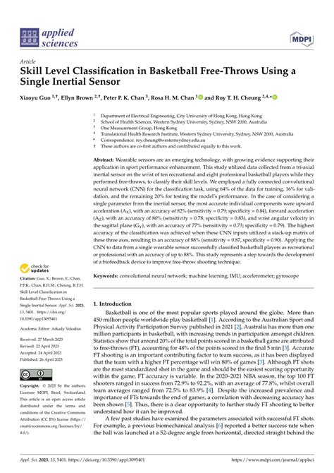 Pdf Skill Level Classification In Basketball Free Throws Using A Single Inertial Sensor