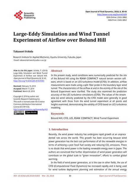 Pdf Large Eddy Simulation And Wind Tunnel Experiment Of Airflow Over Bolund Hill