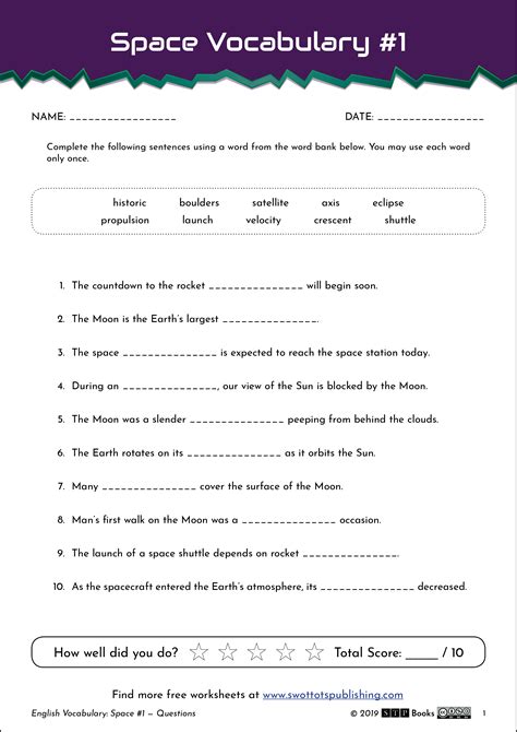 Space Vocabulary Exercise 01 Ks2 — Stp Books