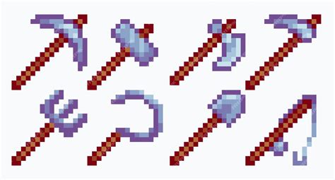 Premium Vector Tools Pixel Art Set Pickaxe Axe Shovel Hoe Collection