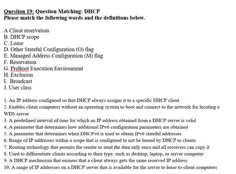 Solved Question 19 Question Matching DHCP Please Match The Chegg