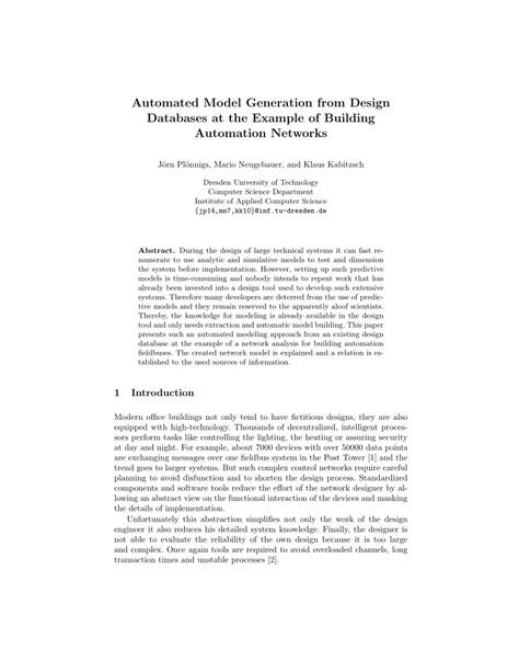 Pdf Automated Model Generation From Design Databases At The Example Of Building Automation