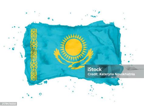 카자흐스탄의 국기 브러시 스트로크 배경 깃발 카자흐스탄 공화국 통하고 있는 백색 배경 디자인 앱 Ui를 위한 수채화 스타일 주당순이익10 0명에 대한 스톡 벡터 아트 및