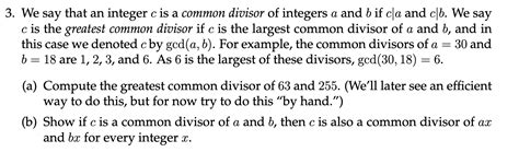 solved 3 we say that an integer c is a common divisor of