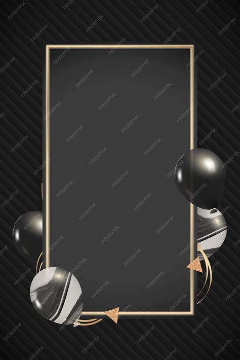 검은 대리석 풍선 벡터와 황금 사각형 프레임 디자인 무료 벡터