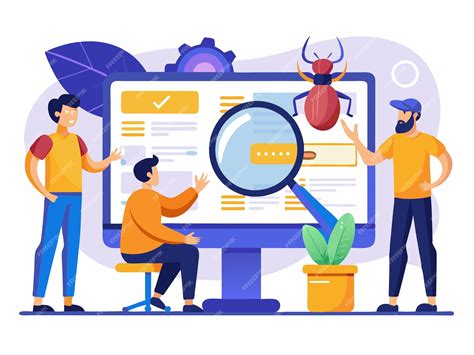 team of developers debugging software bug on computer screen vector art premium ai generated image