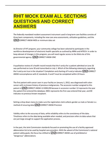 Rhit Mock Exam All Sections Questions And Correct Answers Rhit
