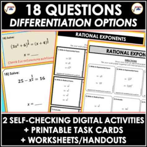 Rational Exponents Differentiated Self Checking Digital Activity Task Cards