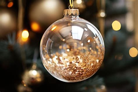 Premium Photo A Closeup Of Clear Glass Ornament With Gold Sparkle